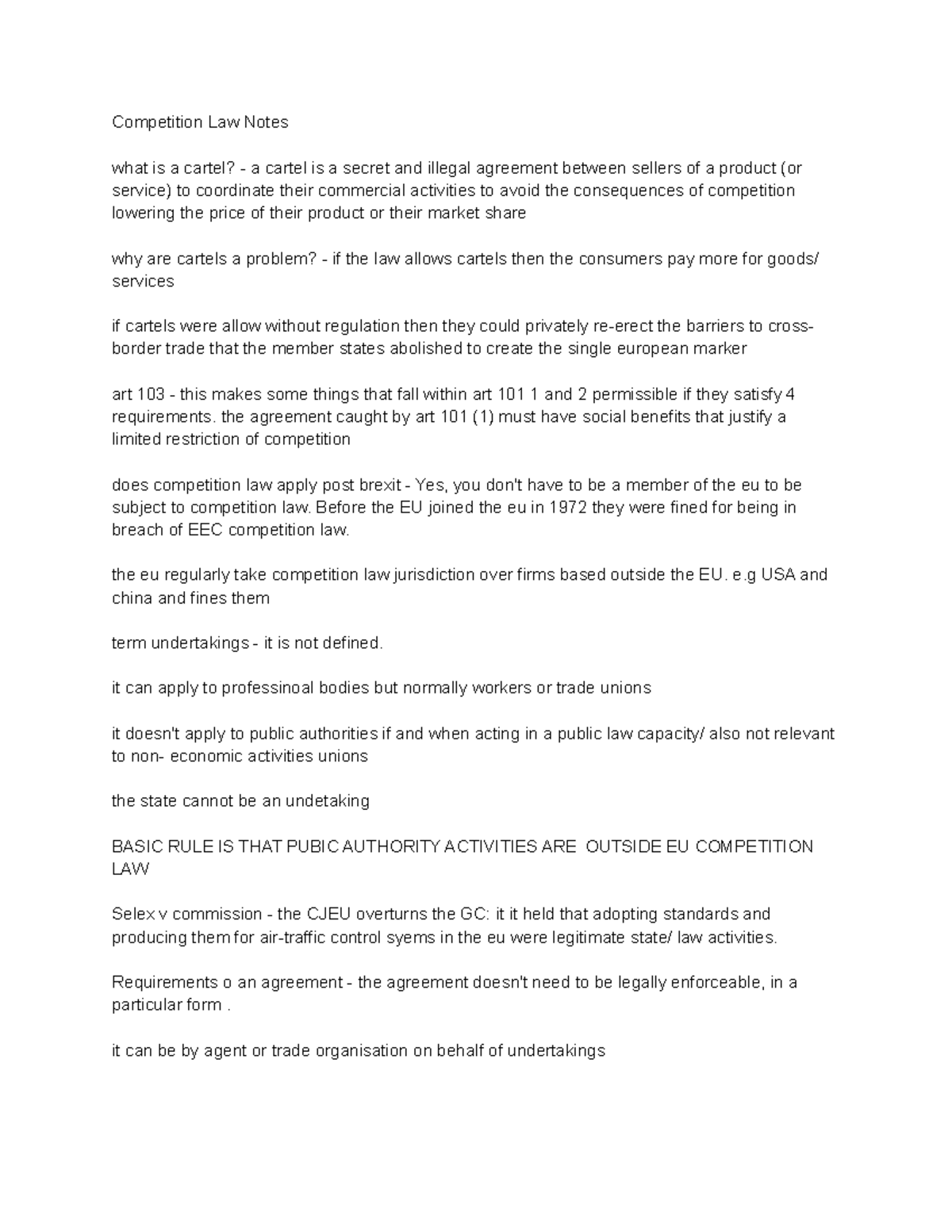 Competition Law Notes - Competition Law Notes what is a cartel? - a ...