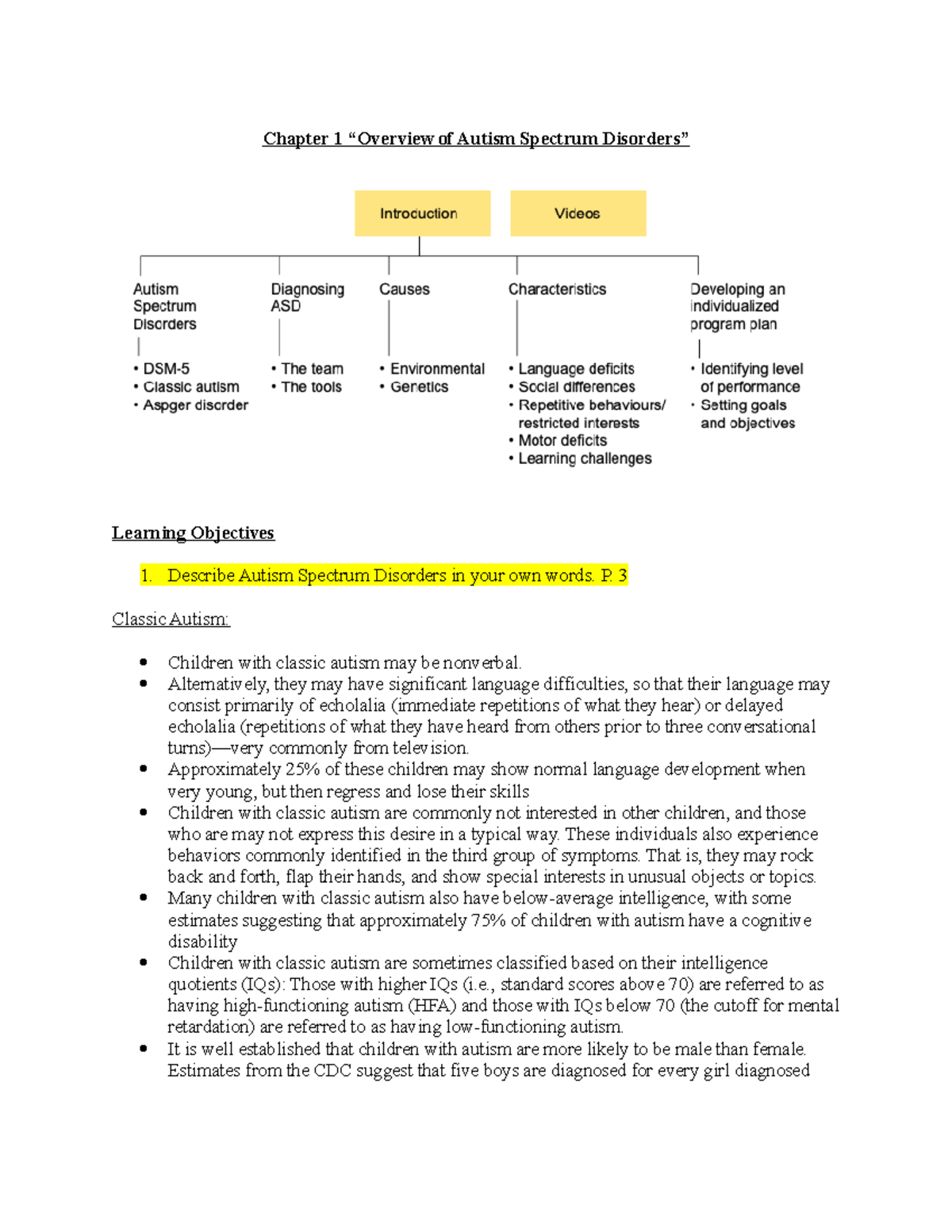 Unit 1 - Overview of Autism Spectrum Disorders - Chapter 1 “Overview of ...