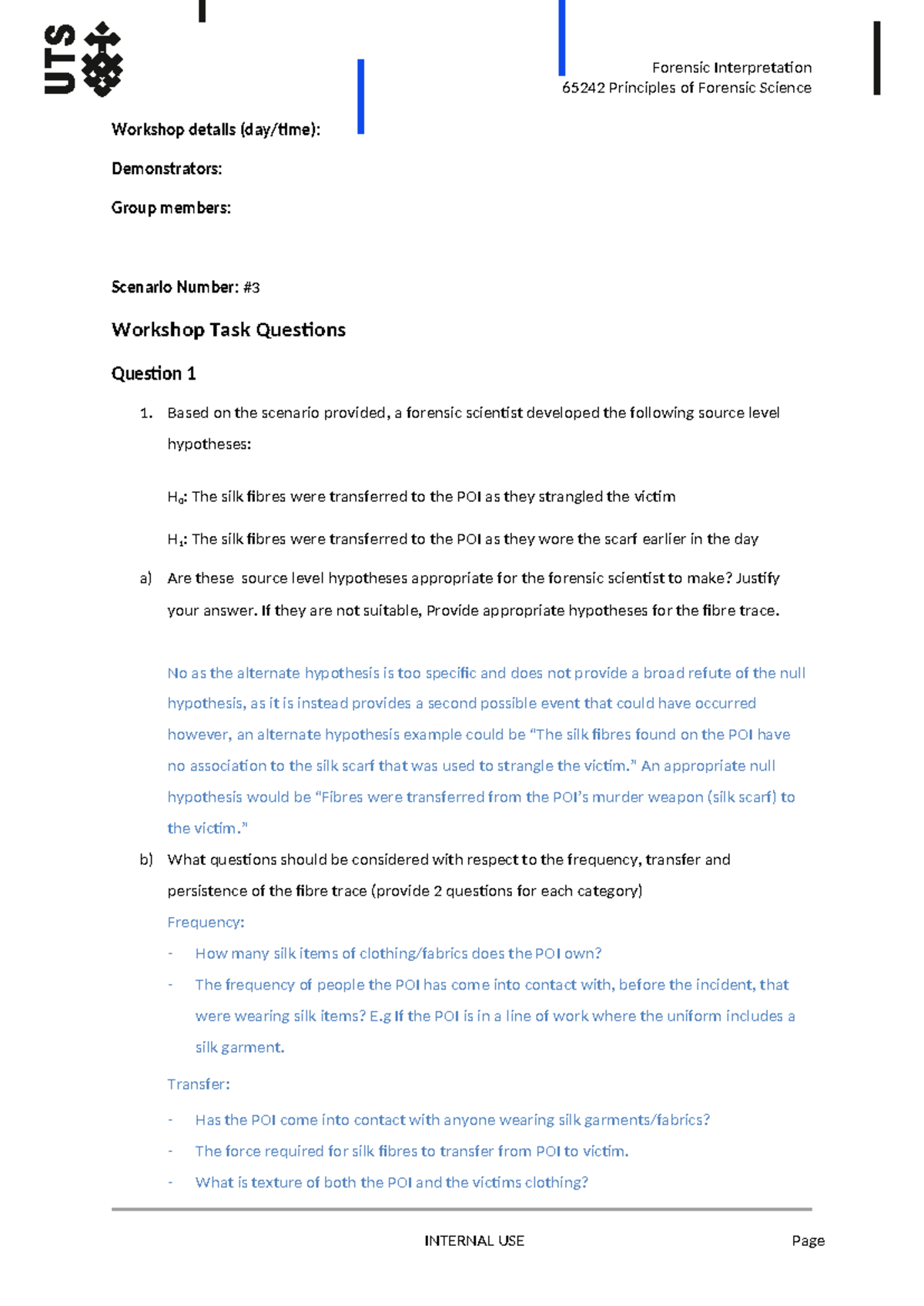 W3 - worksheet copy - Forensic Interpretation 65242 Principles of ...