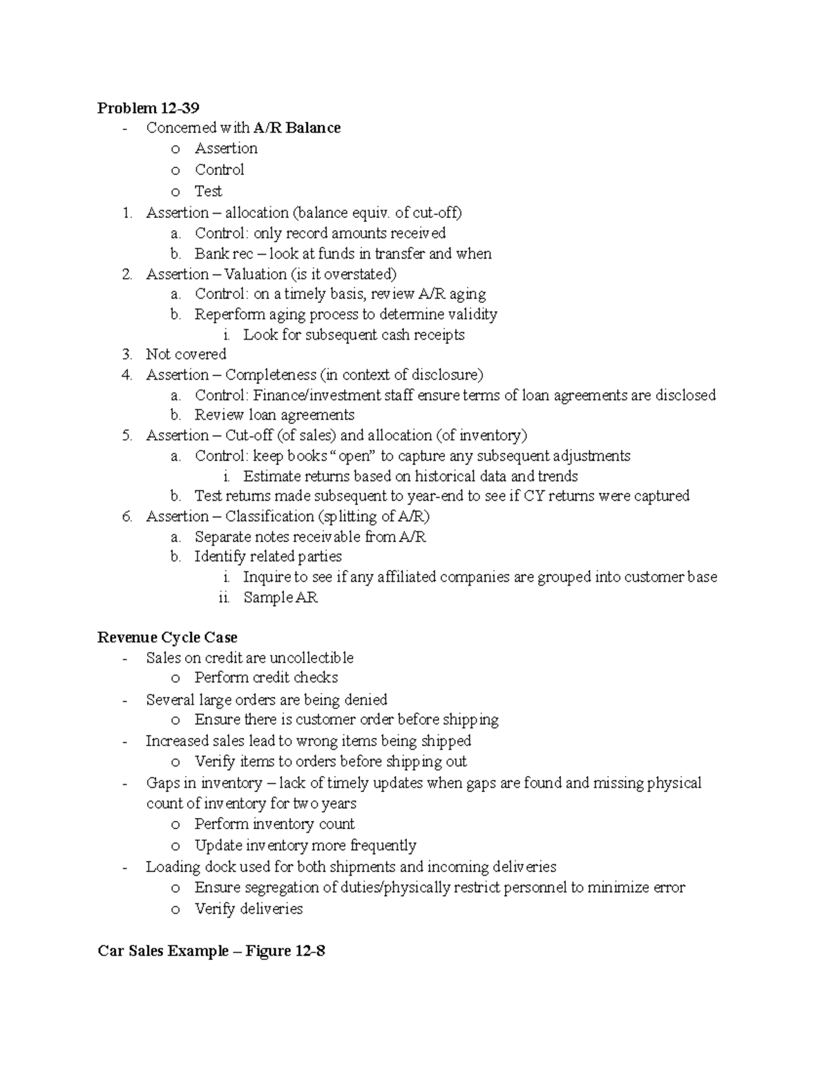Chapter 12 - Problem 12- Concerned with A/R Balance o Assertion o ...