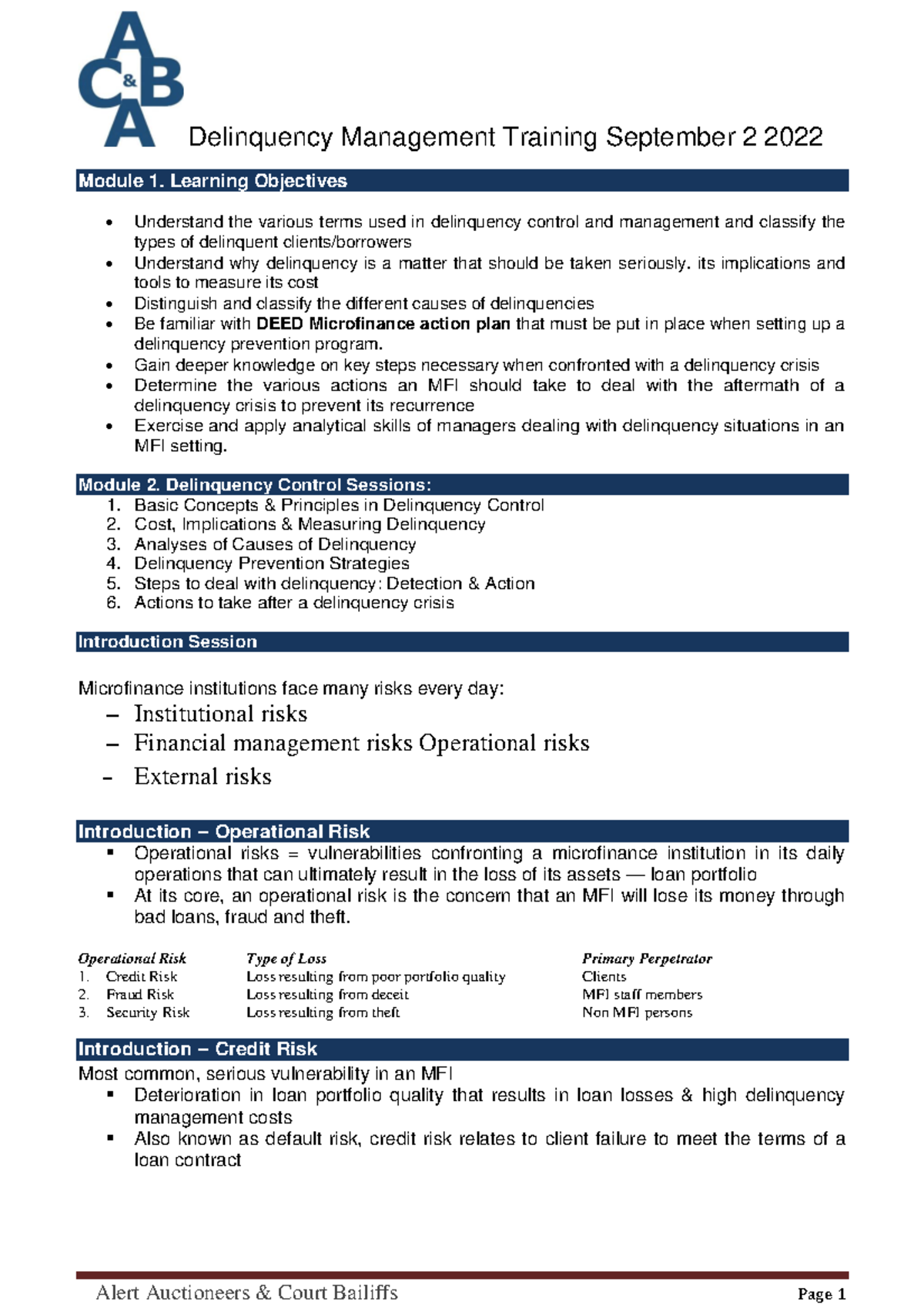Delinquency Management Training September 2 2022 - Module 1. Learning ...