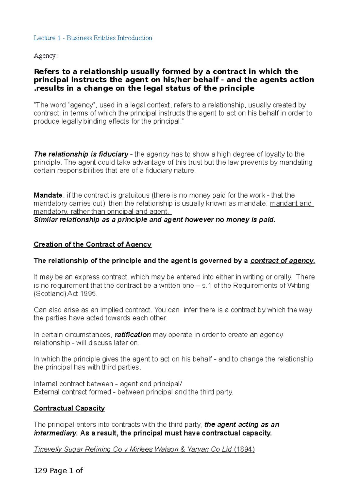 Business Entities - Lecture notes All - Lecture 1 - Business Entities ...