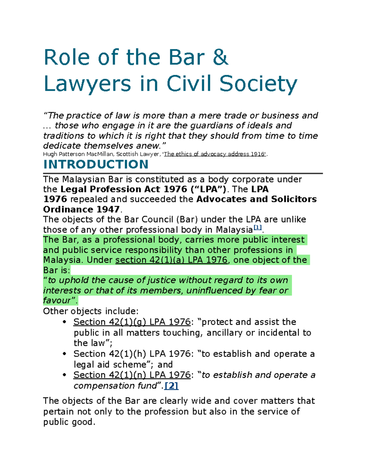 Role of the Bar - notes - Role of the Bar & Lawyers in Civil Society ...