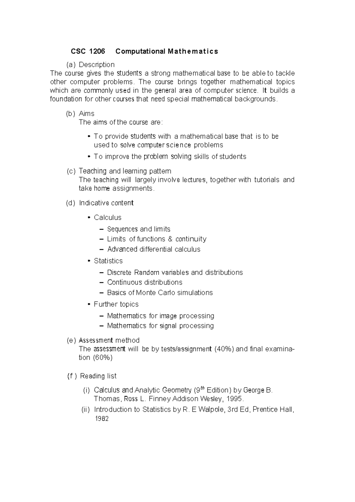 Csc 1206 Computational Mathematics Csc 1206 Computational Ma Them A