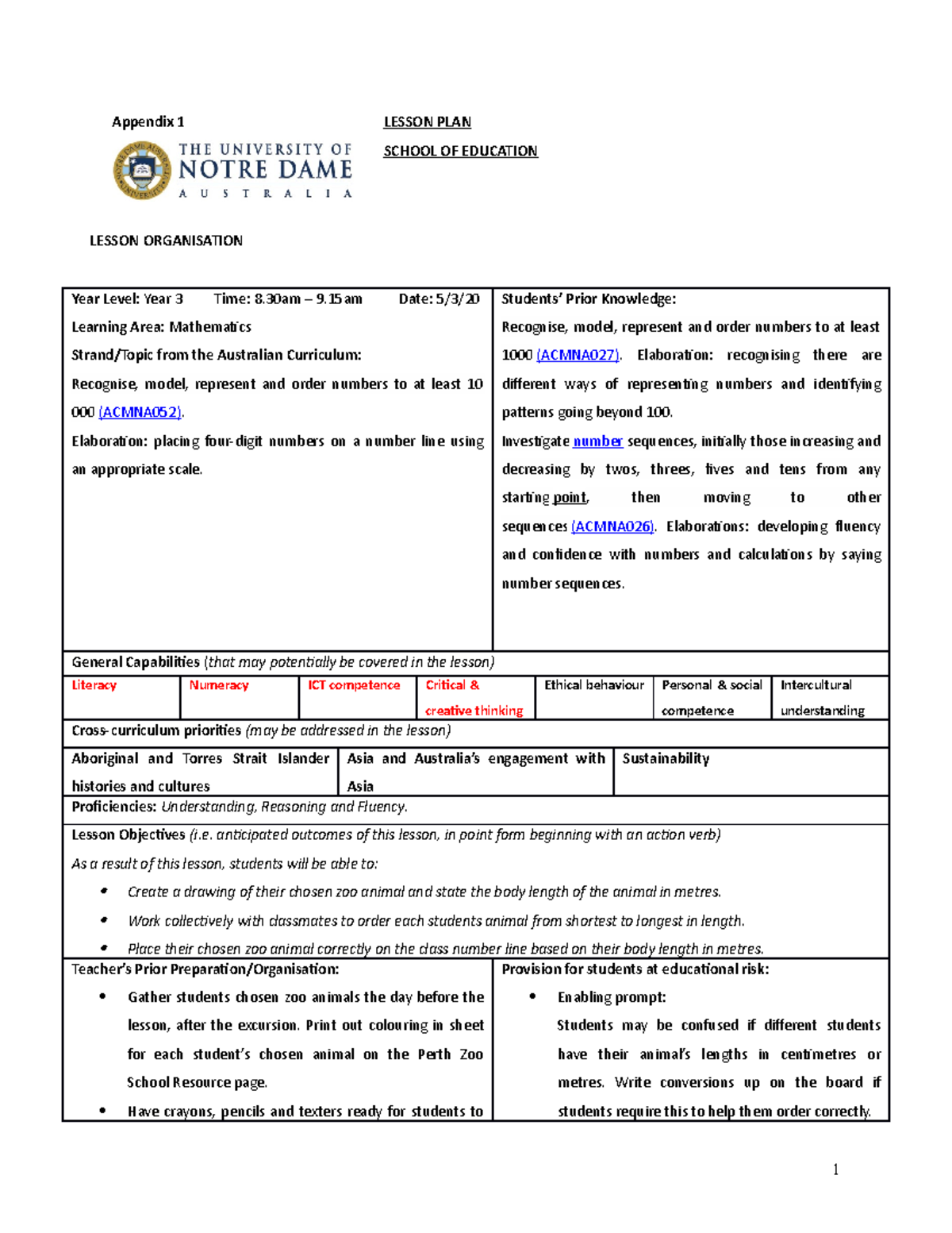 Maths Lesson Plan - Appendix 1 LESSON PLAN SCHOOL OF EDUCATION LESSON ...