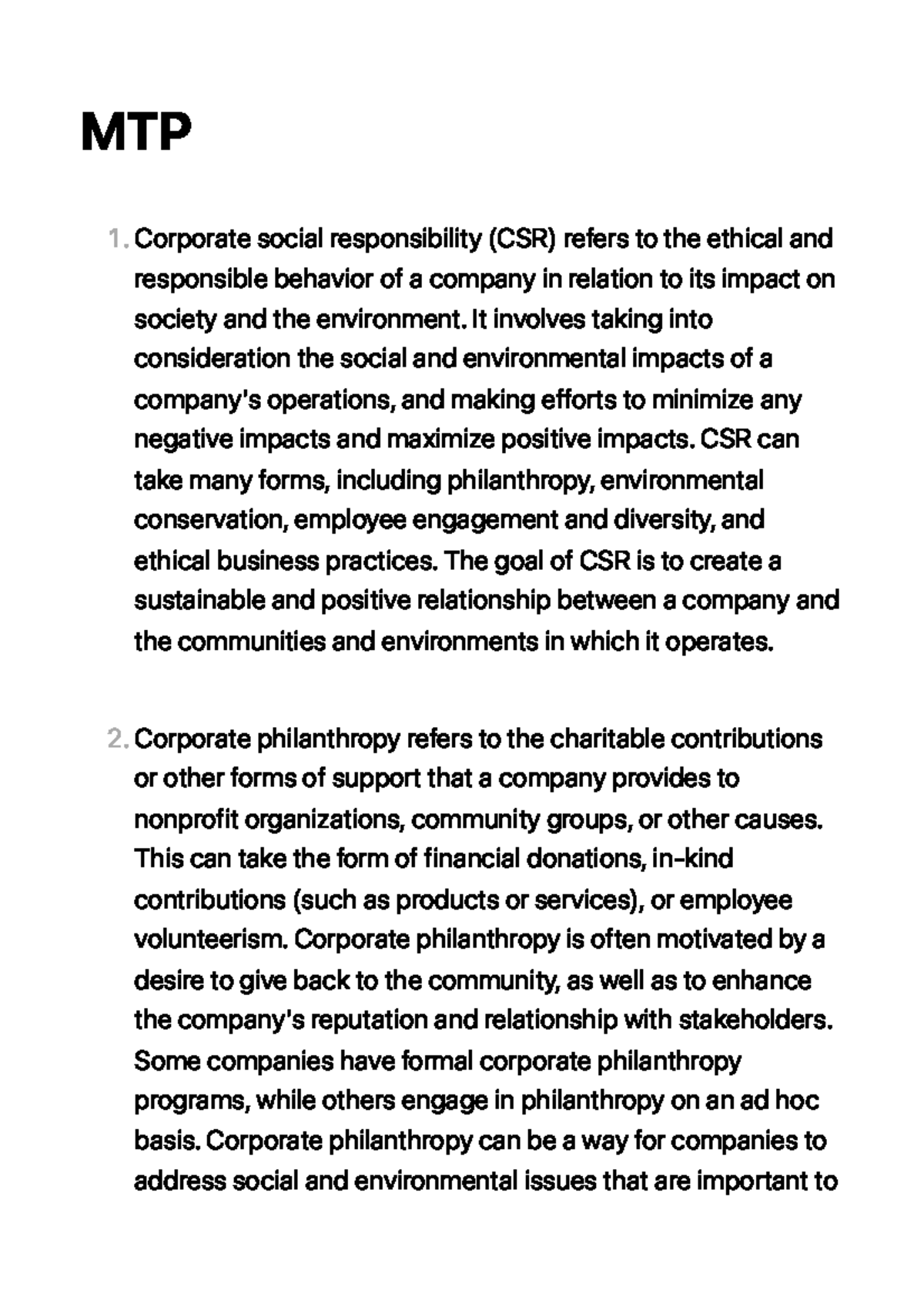 MTP - this is the answer of the 2019 question paper of 1st semester bba ...