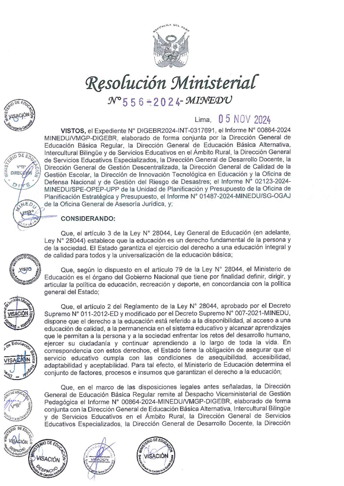 20241106 83014 RM N° 556-2024- Minedu - REPUBLICA PERO Resolución Ministerial DE VISACIÓN SAMPLE ...