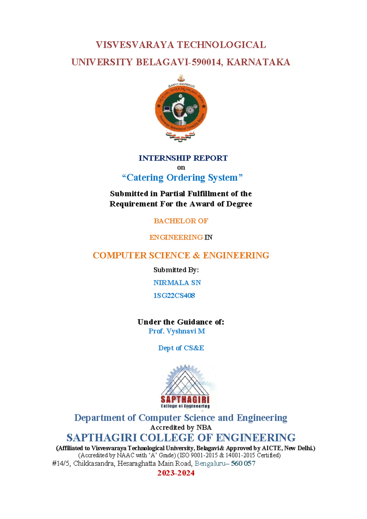 Internship report format part 1 - VISVESVARAYA TECHNOLOGICAL UNIVERSITY ...