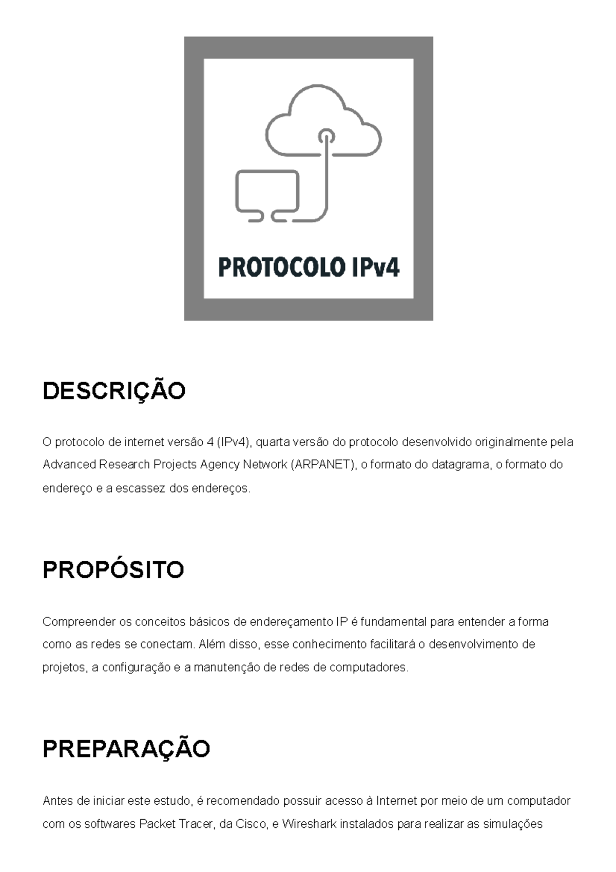 Protocolo IPv4 - Conteúdo de Aula - DESCRIÇÃO O protocolo de internet ...
