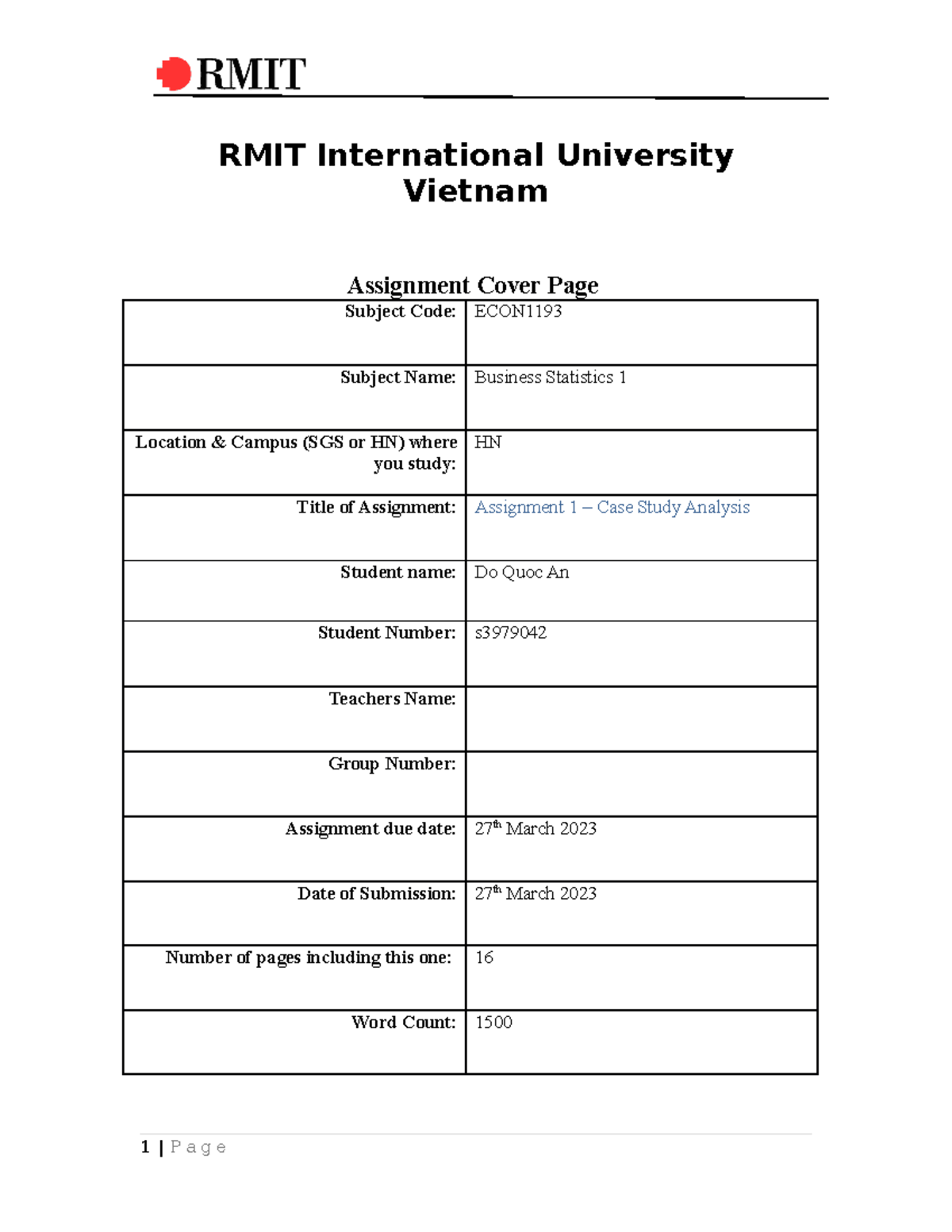 [ Template] Cover Sheet (Repaired) - Digital Marketing - RMIT ...