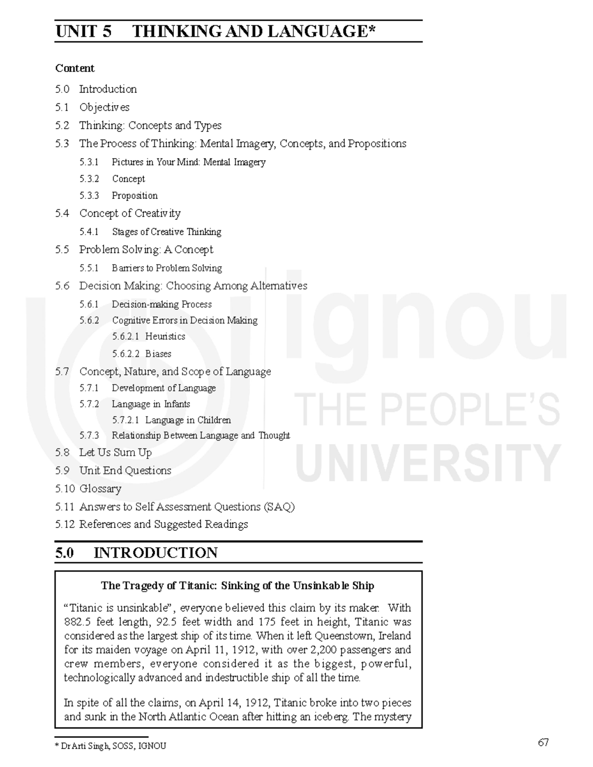 Unit5 - Psychology - 67 Thinking and Language UNIT 5 THINKING AND ...