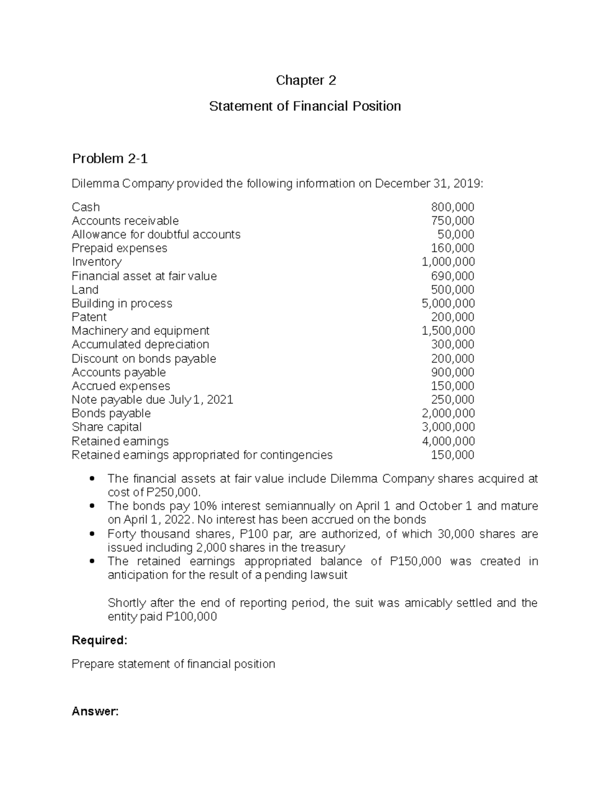 Chapter 2 Financial Statements Chapter 2 Statement Of Financial