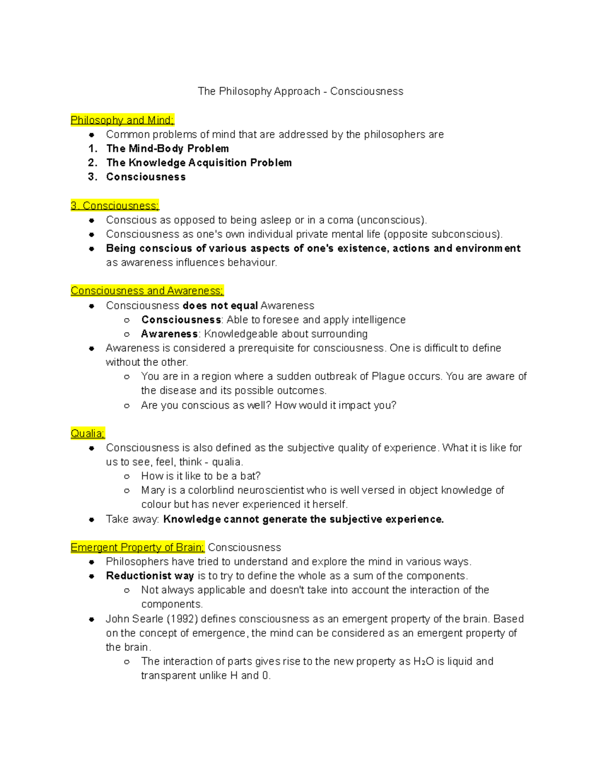 The Philosophy Approach - Consciousness - The Philosophy Approach ...