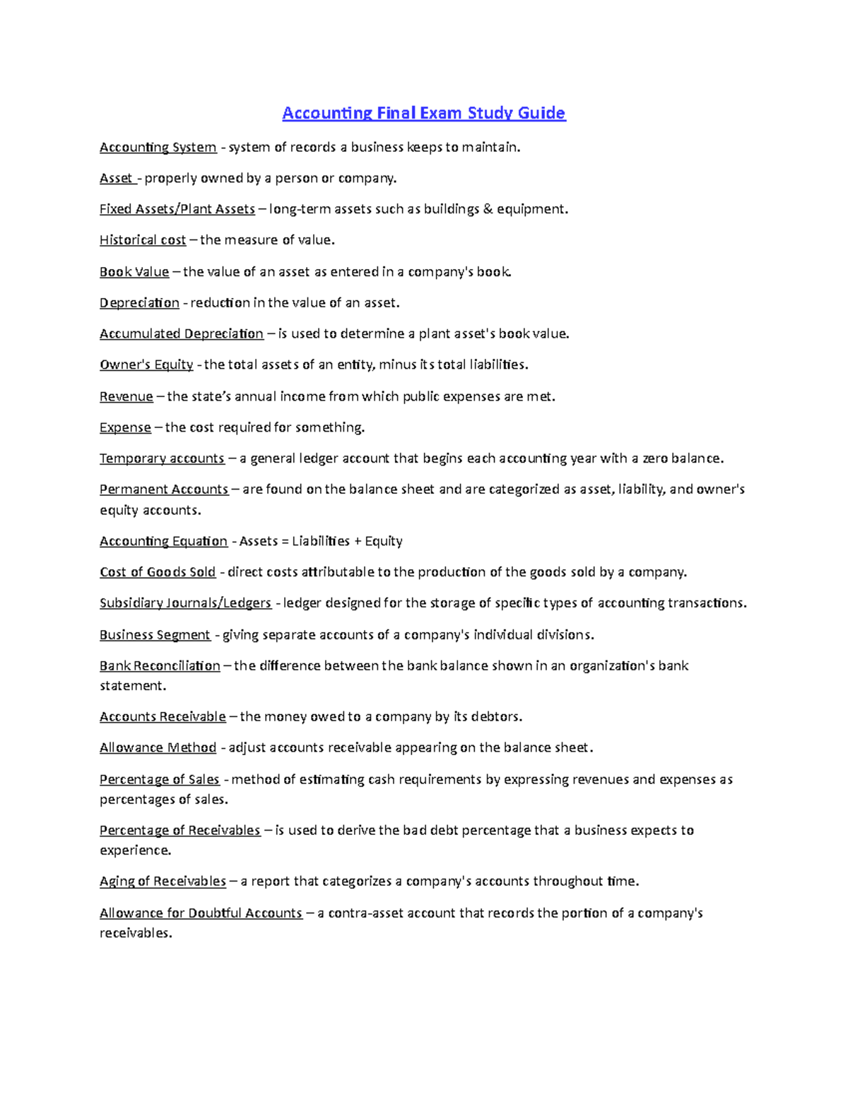 Accounting Final Exam Study Guide - Accounting Final Exam Study Guide ...