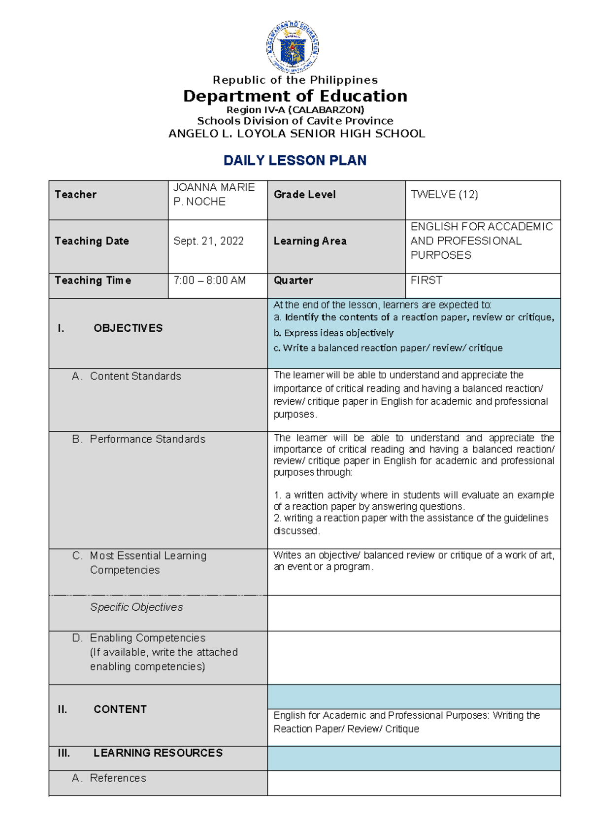 Q1 module 4 lesson 1 - Republic of the Philippines Department of ...