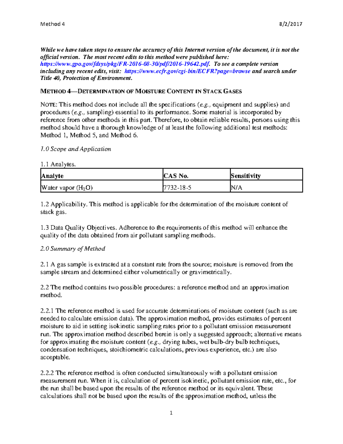 Method 4 0 - Método 4 de la USEPA - While we have taken steps to ensure ...
