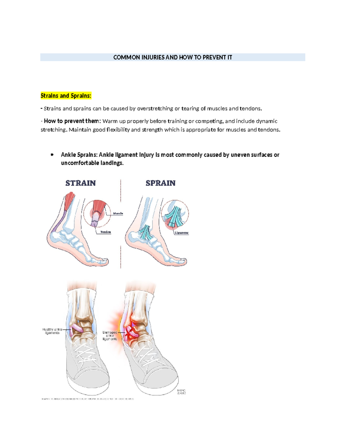 Common- Injuries - COMMON INJURIES AND HOW TO PREVENT IT Strains and ...