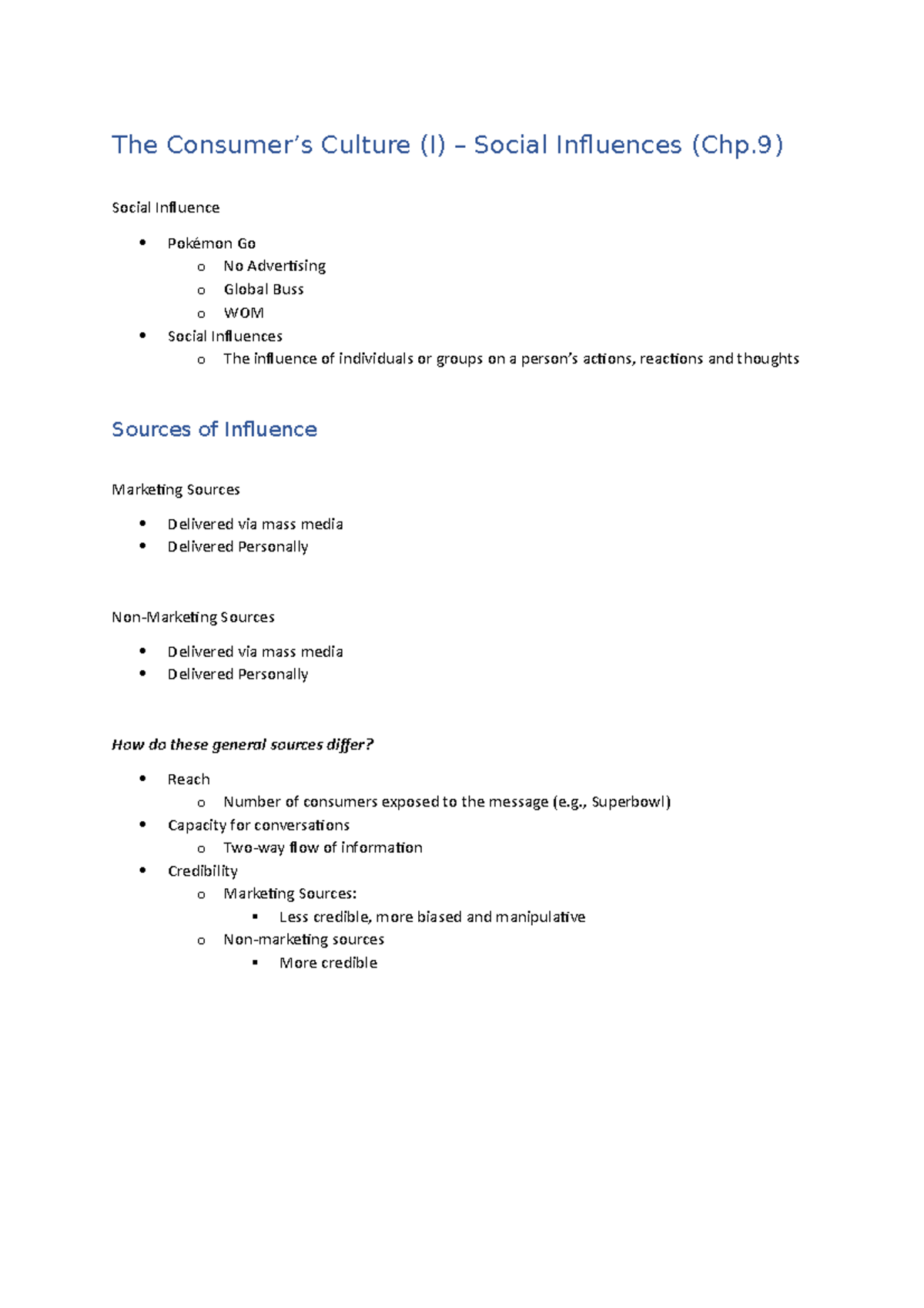 Week 8 Lecture - Notes - The Consumer’s Culture (I) – Social Influences ...