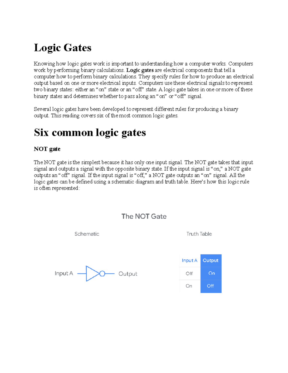 Notes on Logic Gates - Logic Gates Knowing how logic gates work is ...