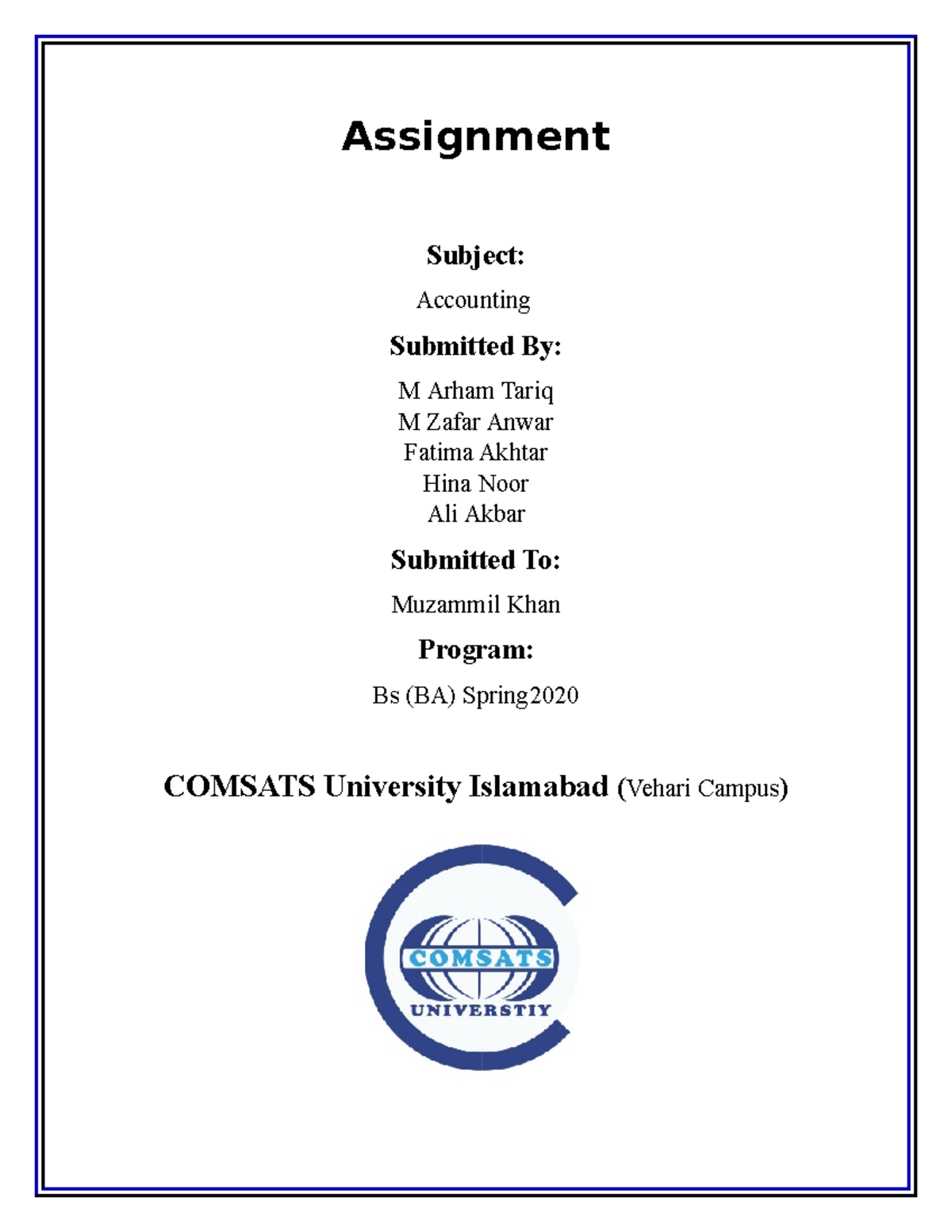 Accounting Assignment - Assignment Subject: Accounting Submitted By: M ...