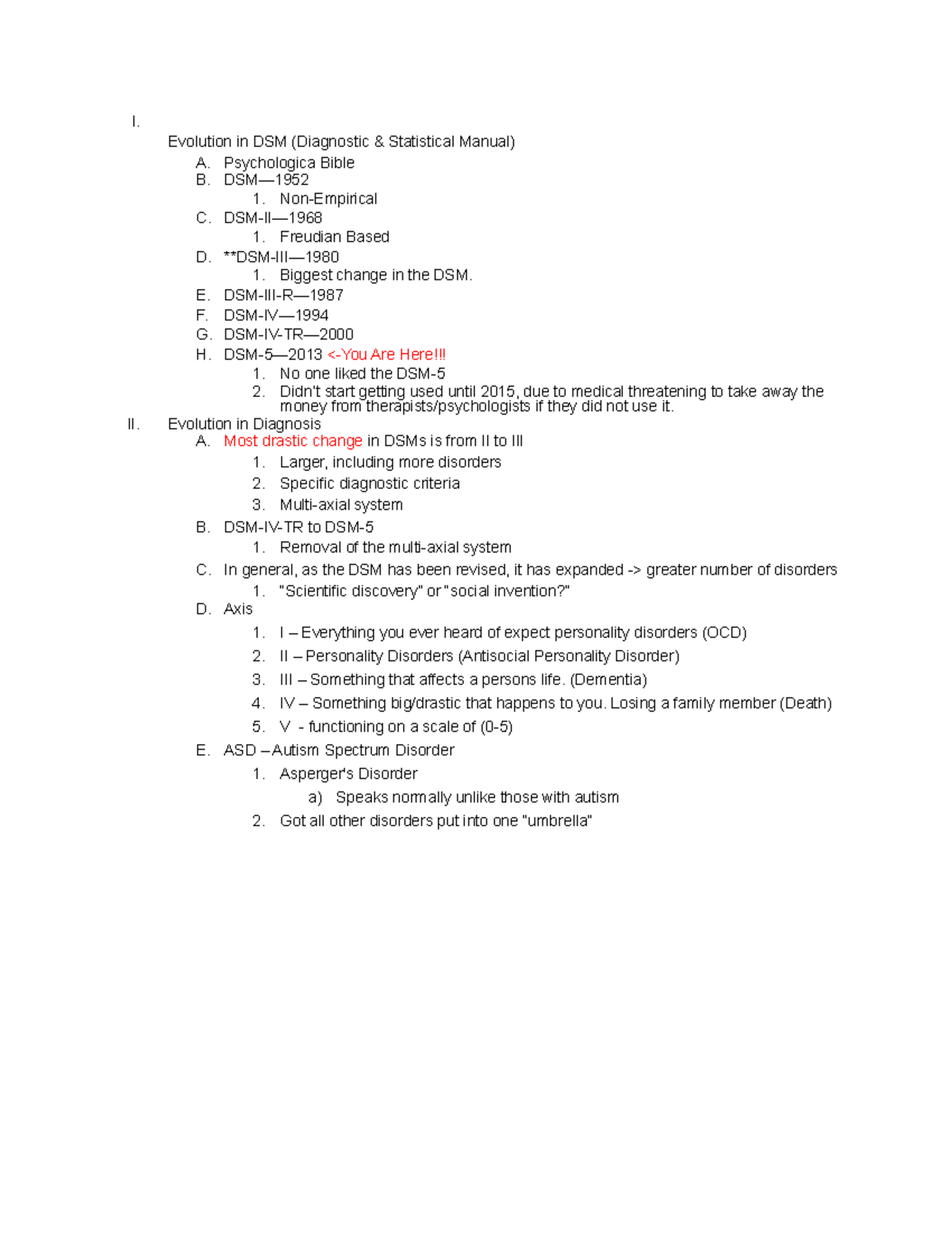 Evolution in DSM (Diagnostic & Statistical Manual) - I. II. Evolution ...