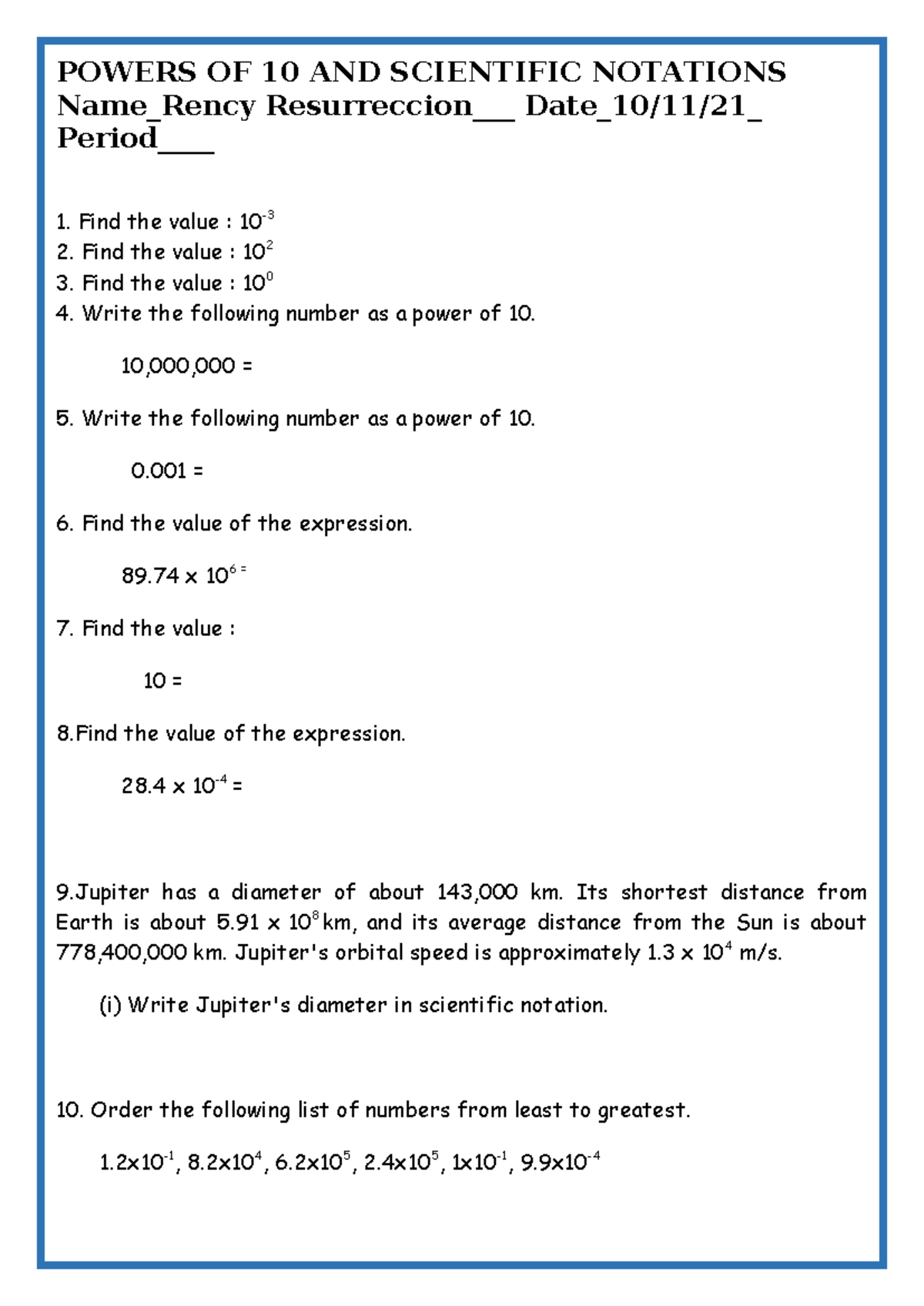 Resurreccion Rency - Activity- Powers-OF-10-AND- Scientific- Notations ...