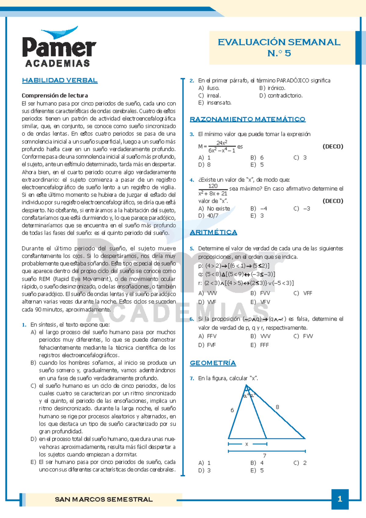EVA 5 - qqqwww - HABILIDAD VERBAL Comprensión de lectura El ser humano ...