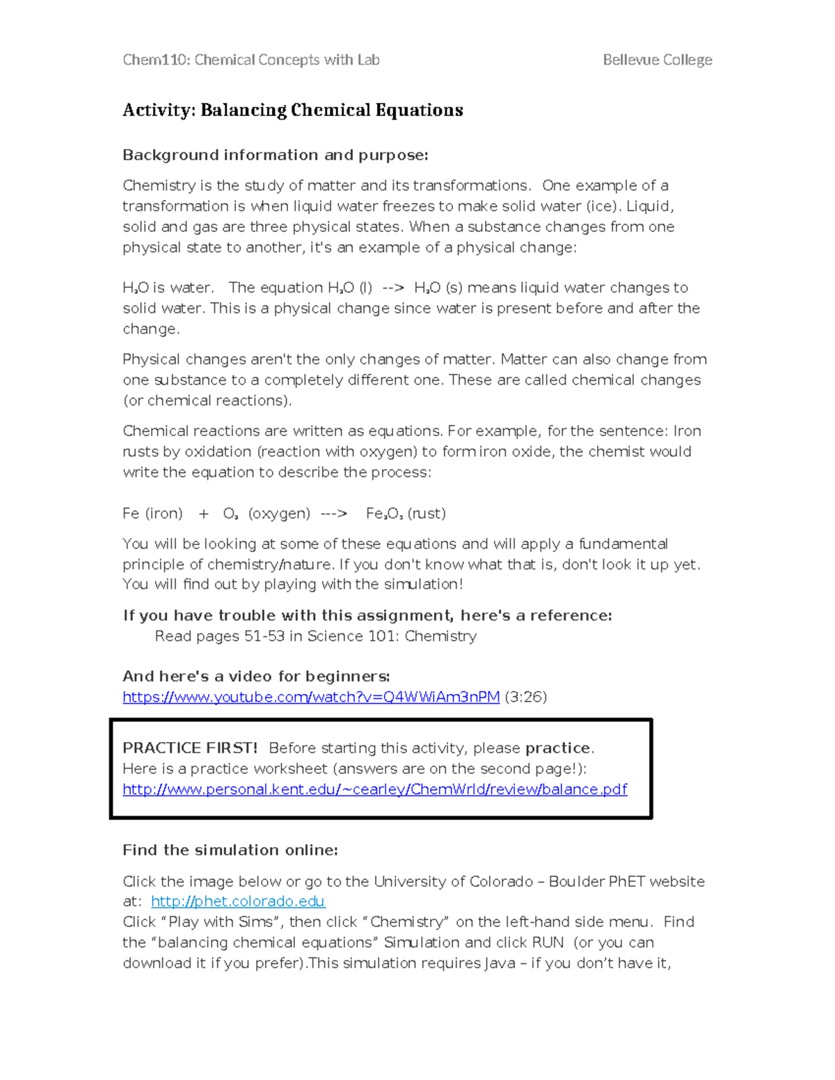 110 Activity Balancing Equations - Chem110: Chemical Concepts with Lab ...