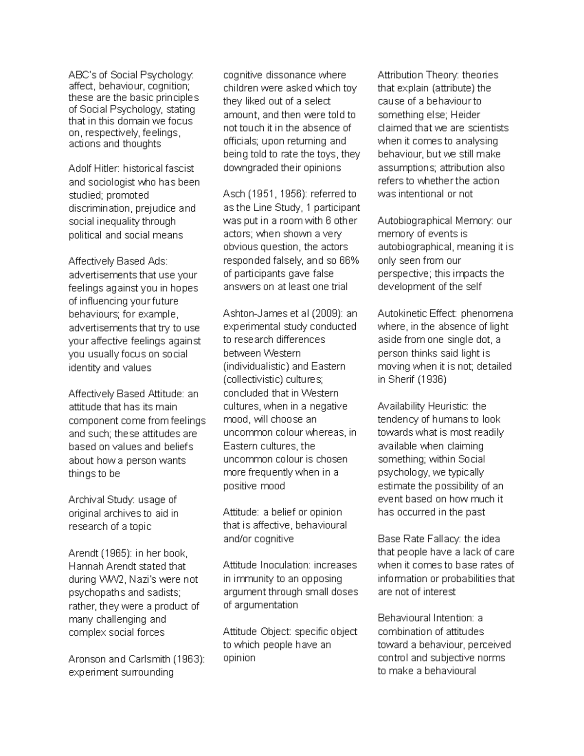 PSYCH 241 Social Psychology Vocabulary - ABC’s of Social Psychology ...