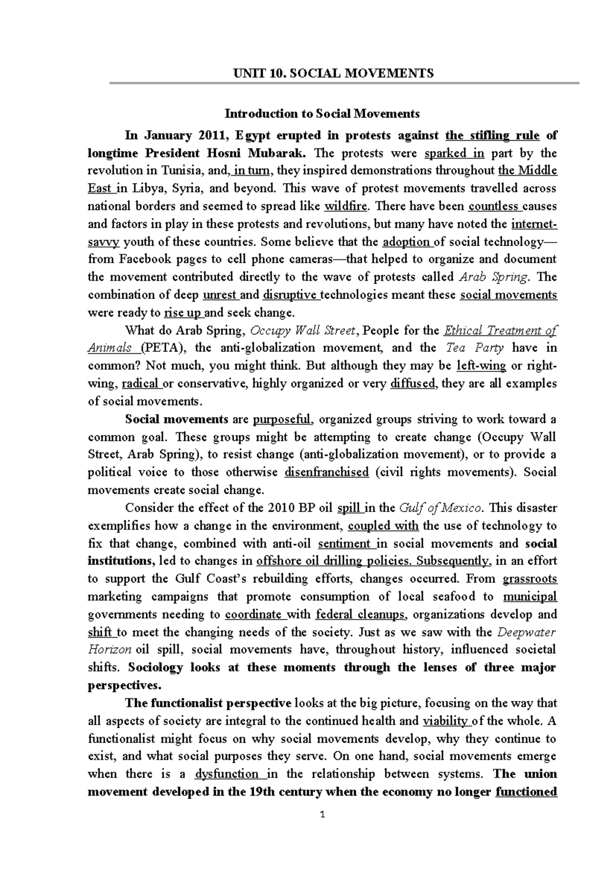 UNIT 10. Social Movements - UNIT 10. SOCIAL MOVEMENTS Introduction to ...