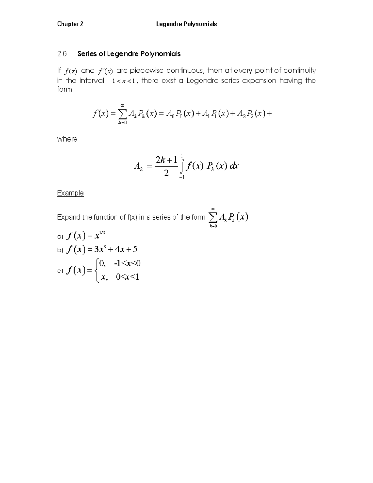 CHAPTER 2.6 Series of Legendre polynomial - Chapter 2 Legendre ...