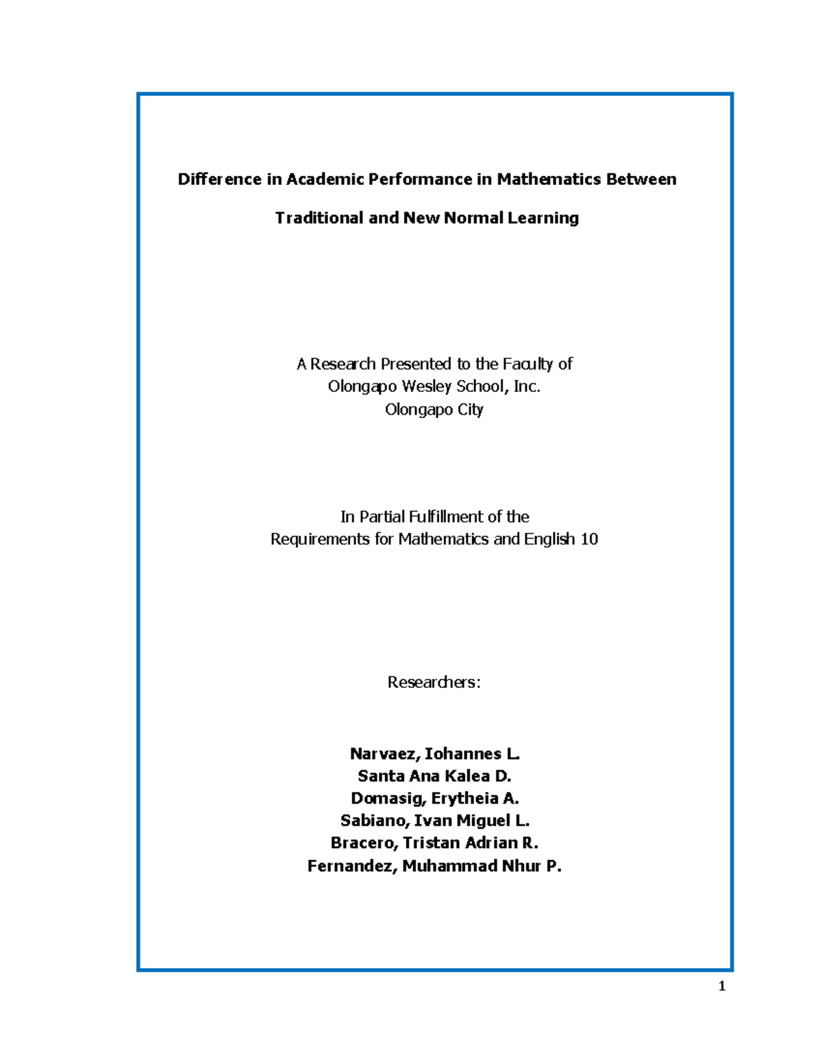Perseverance G4 Difference in Academic Performance in Mathematics ...