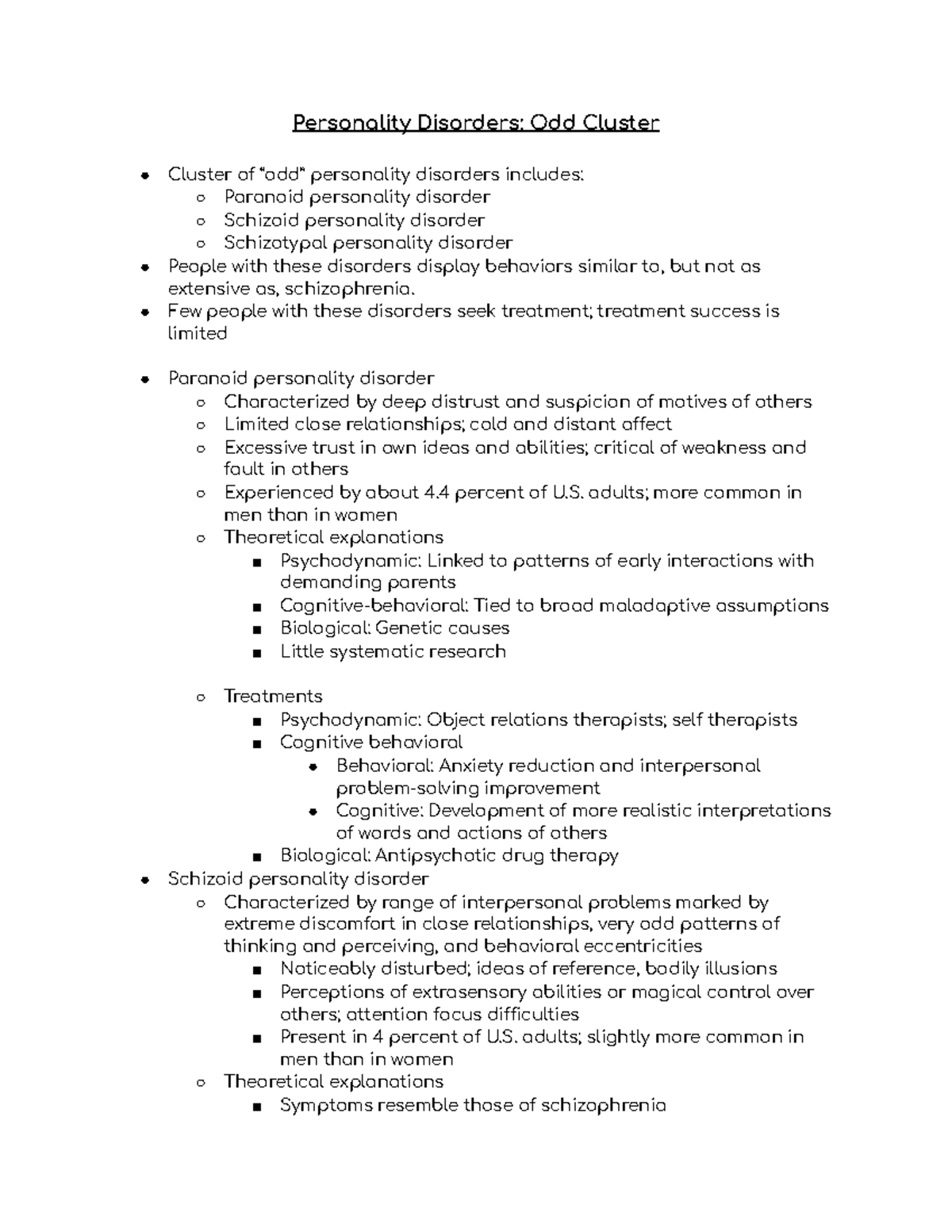 Odd Cluster of Disorders - Personality Disorders: Odd Cluster Cluster of