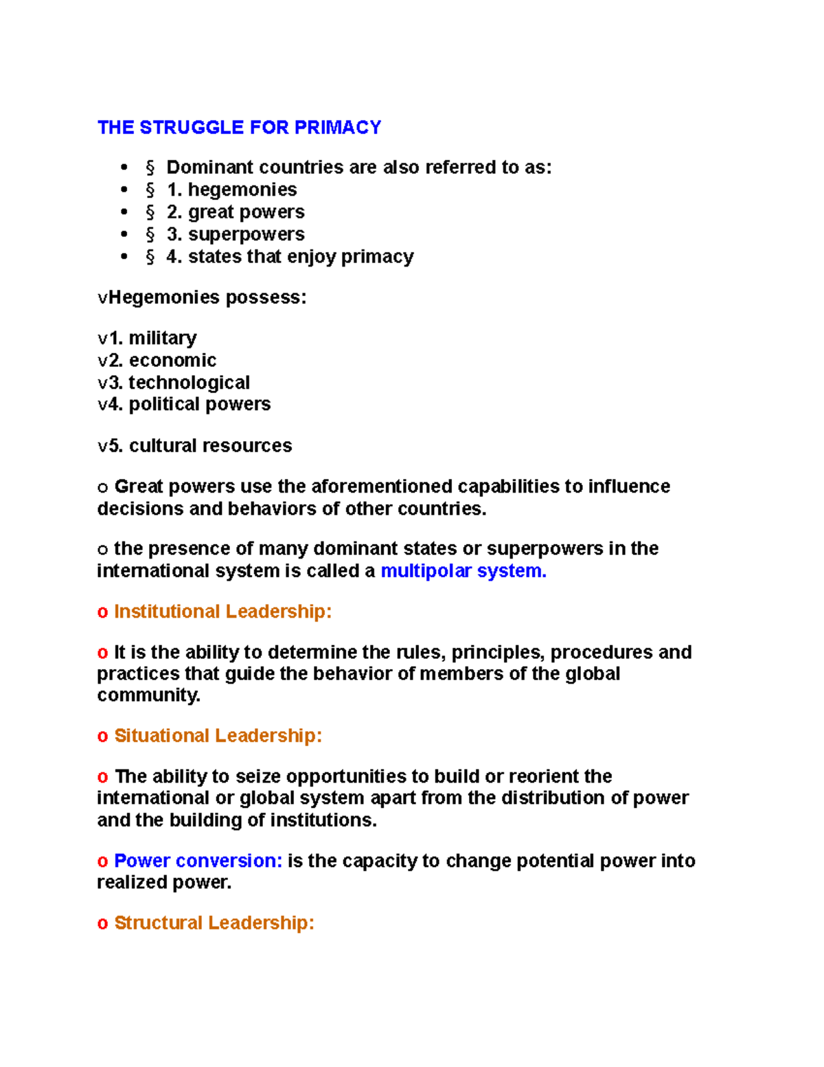 GI Ch 2 The Struggle For Primacy - THE STRUGGLE FOR PRIMACY § Dominant ...