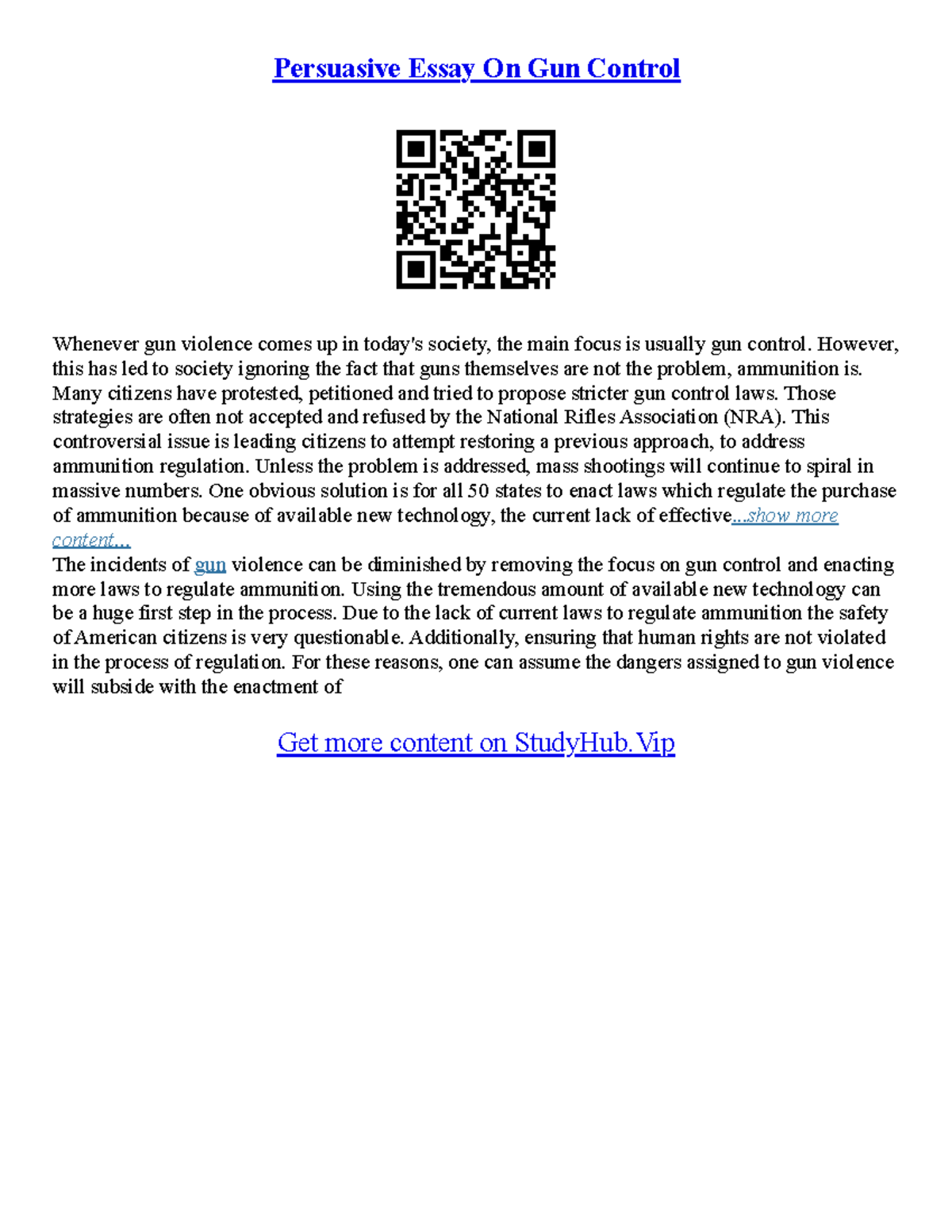 Gun Control Essay Topics - Persuasive Essay On Gun Control Whenever gun ...