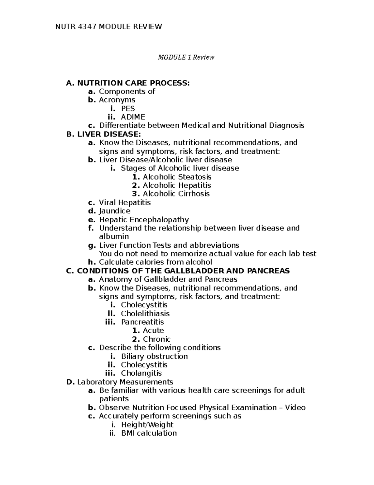 MNT Module 1 Review 2022 - NUTR 4347 MODULE REVIEW MODULE 1 Review A ...
