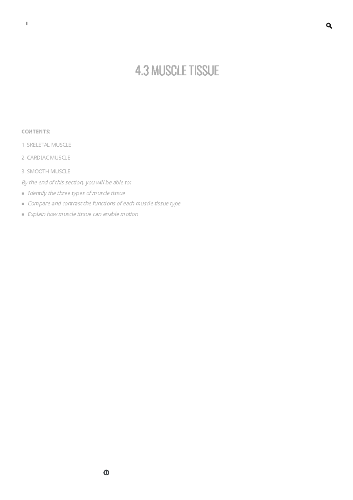 A&P - 4.3 Muscle Tissue - notes - 4 MUSCLE TISSUE CONTENTS: 1. SKELETAL ...