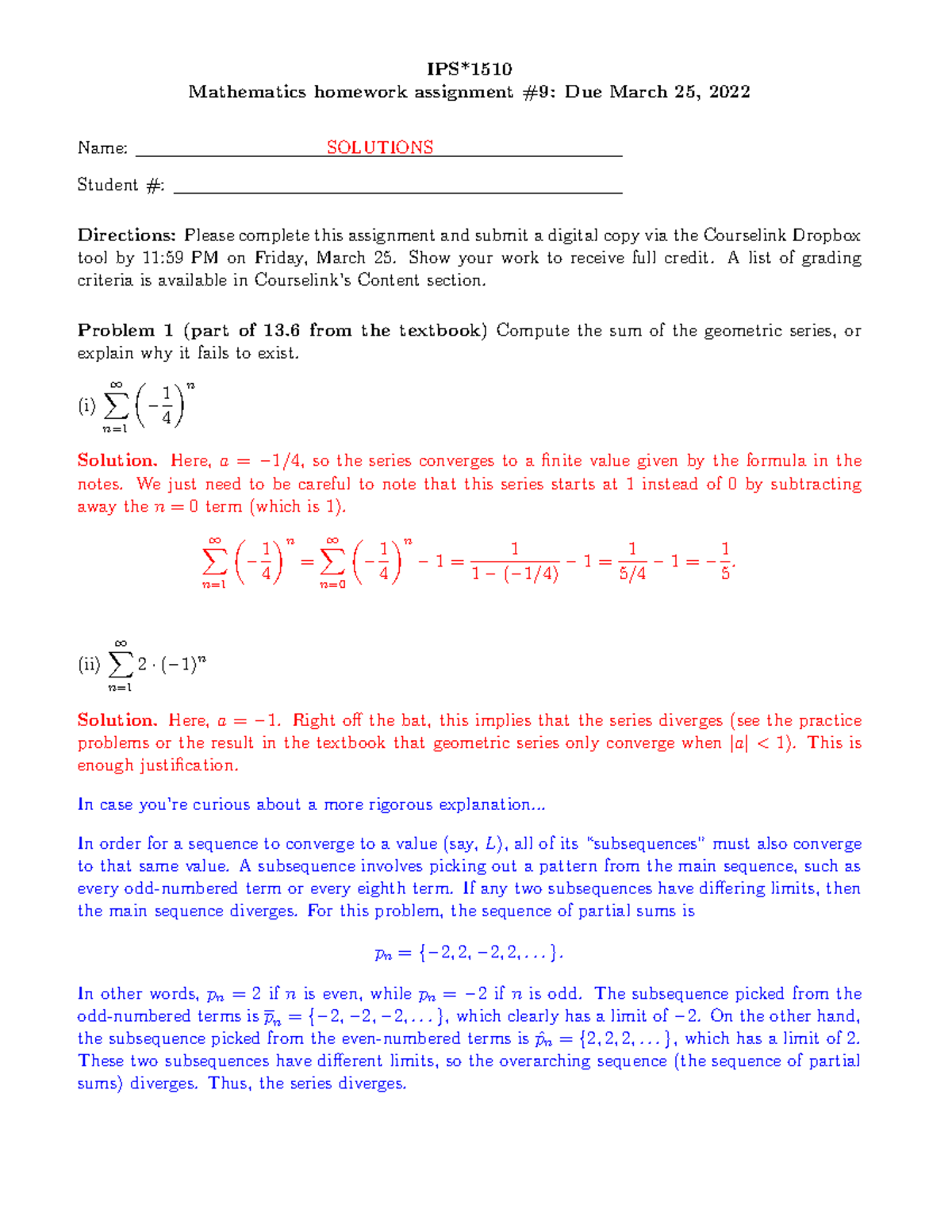 IPS1510 math hw9 solutions - IPS* Mathematics homework assignment #9 ...