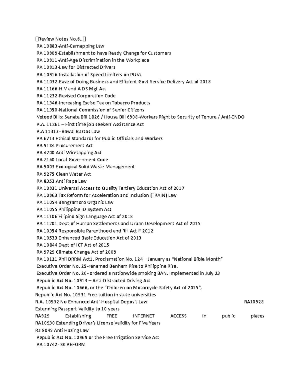 Reviewer 2 - LEA - 🐀Review Notes No..🐀 RA 10883-Anti-Carnapping Law RA ...