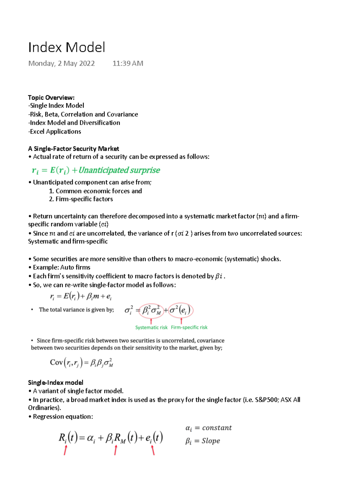Week 5 - lecture slides with : -Single Index Model -Risk, Beta ...