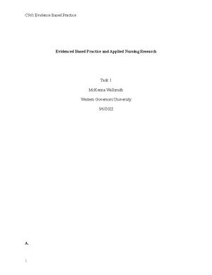 C229 task 1 community health nursing field eperience - C229 Task 1 C229 ...