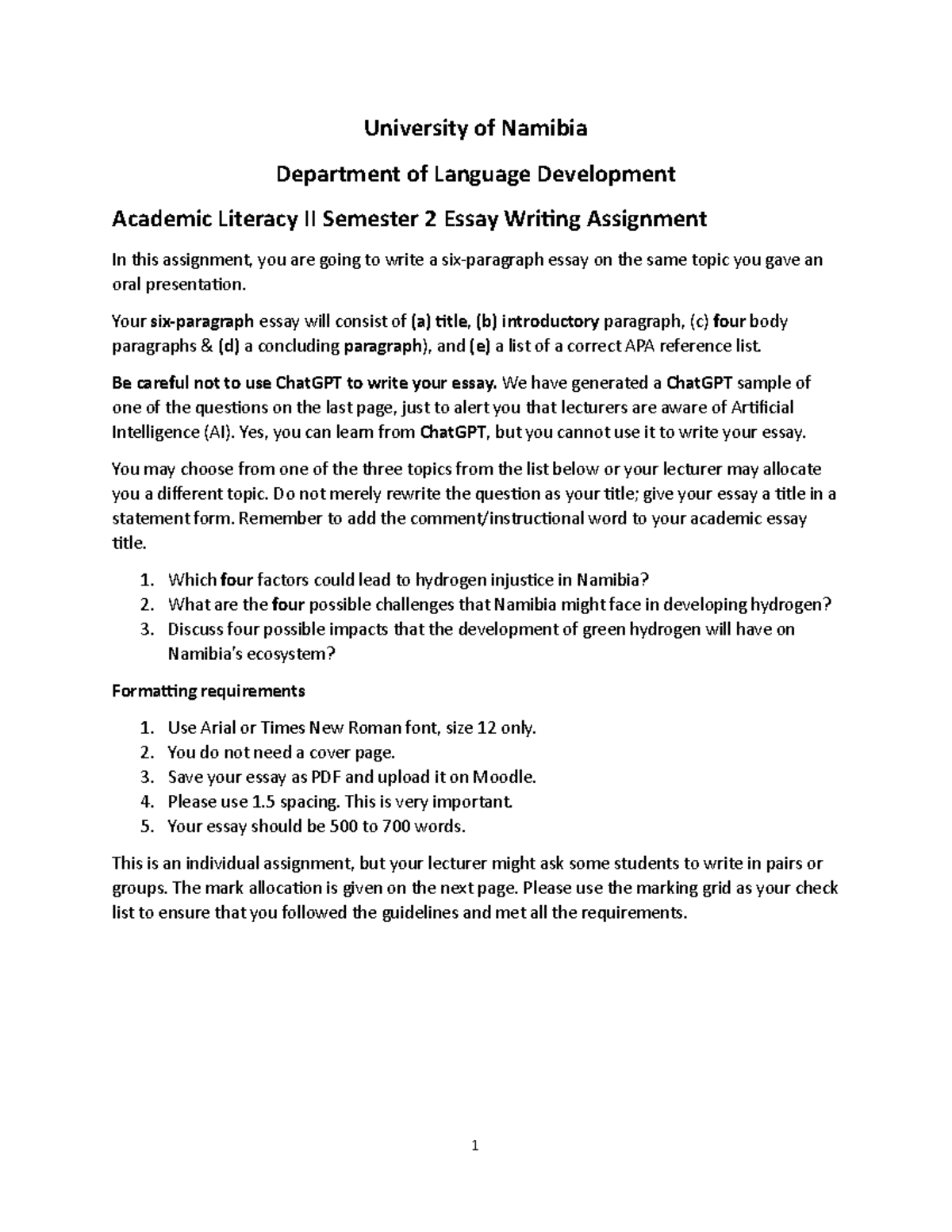 Academic Literacy Essay Witing Assignment 5 semester 2 2023 - 1 ...