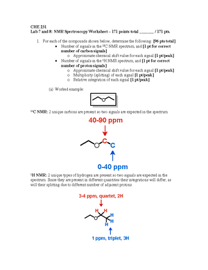 CHE231 NMR Worksheet revised AQ22 - CHE 231 Lab 7 and 8: NMR ...