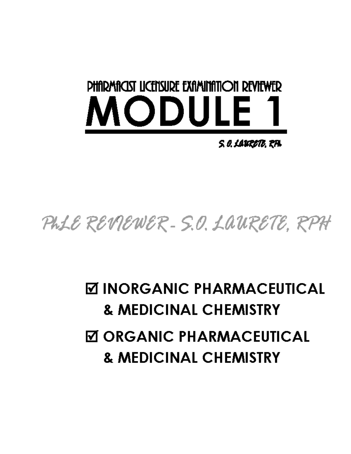 PHLE Reviewer Module 1 - Pharmacy Board Exam Materials - MODULE 1 ...