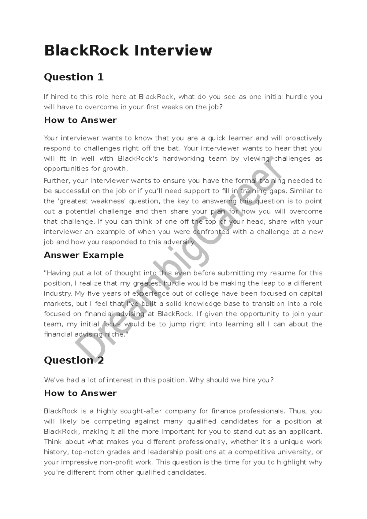 Black Rock Interview - BlackRock Interview Question 1 ####### If hired ...