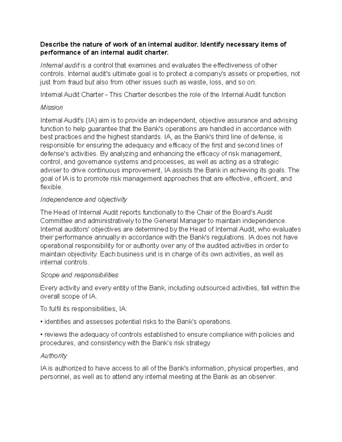 16 Journal - Describe the nature of work of an internal auditor ...