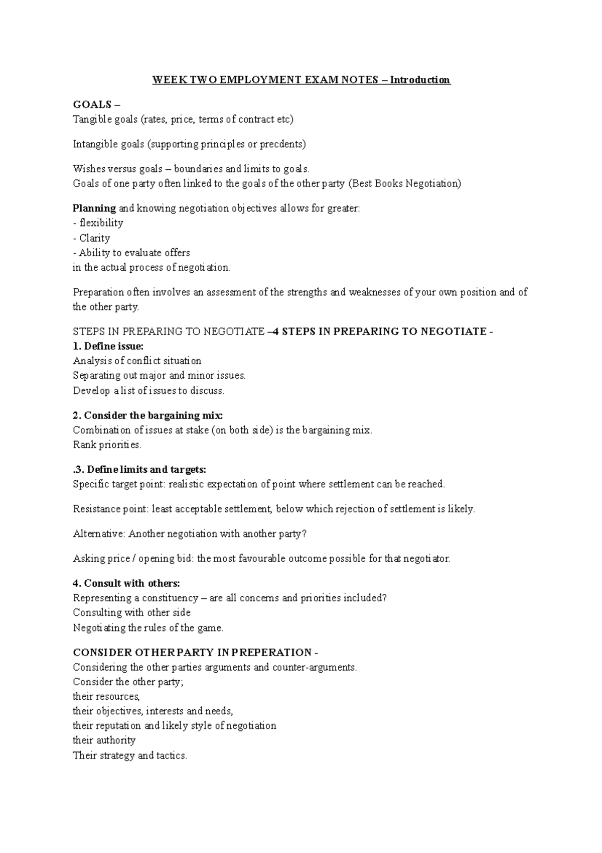 EMPL EXAM Notes - WEEK TWO EMPLOYMENT EXAM NOTES – Introduction GOALS ...