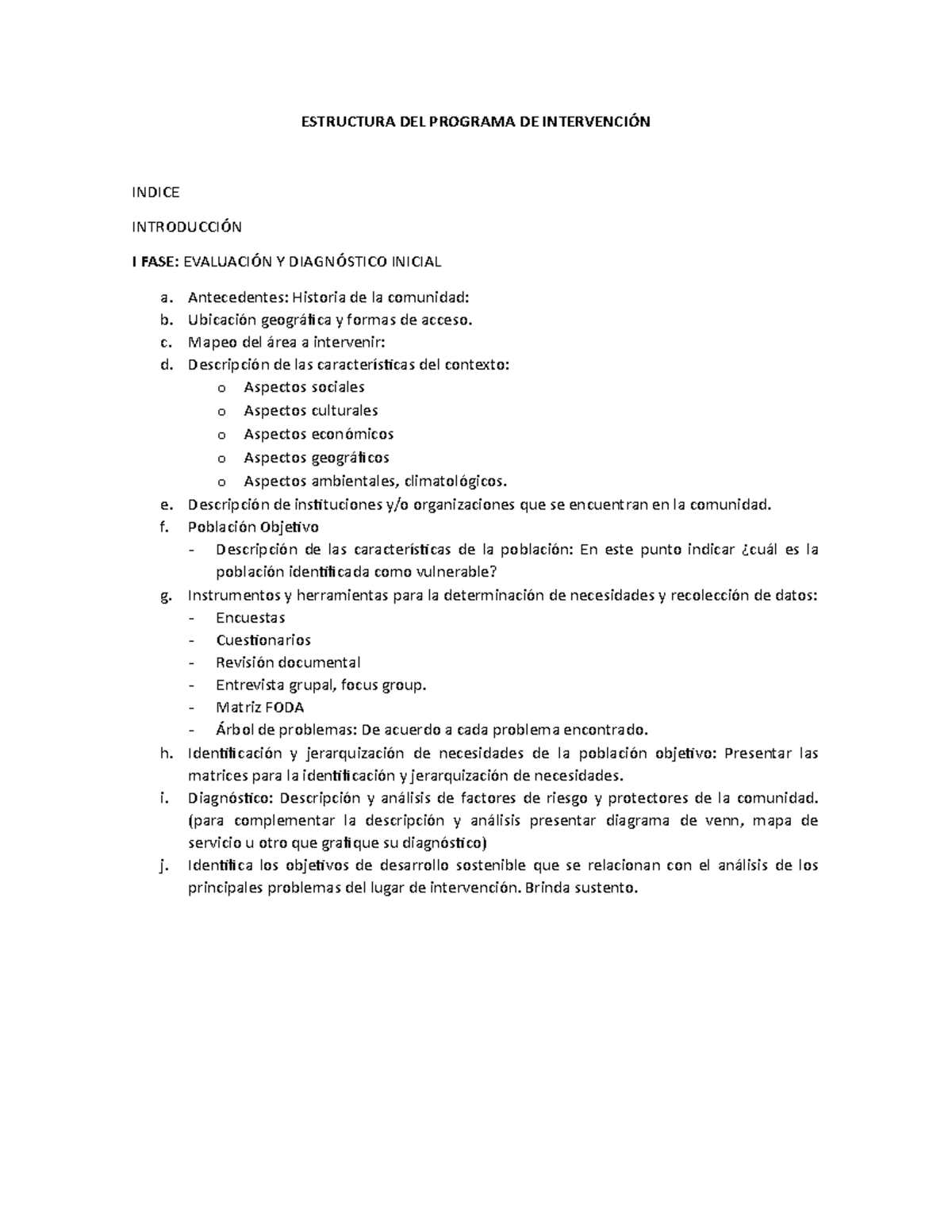 Estructura DEL Programa DE Intervención 2022 - ESTRUCTURA DEL PROGRAMA ...
