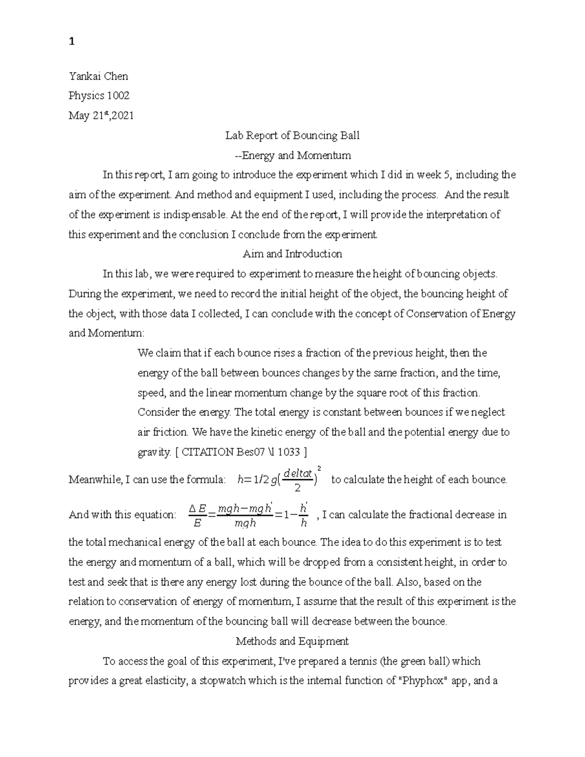Lab Report: Bouncing Ball and Momentum - Studocu