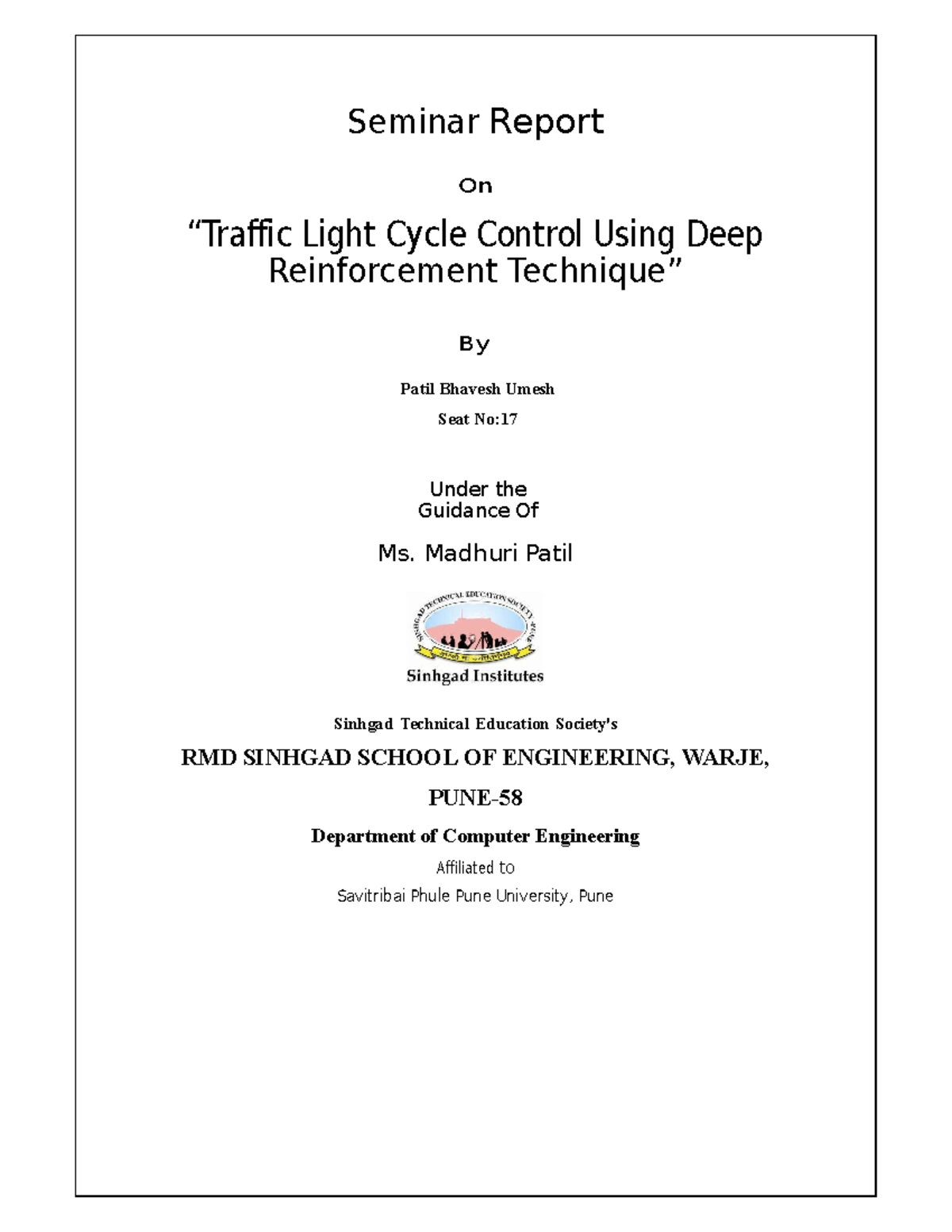 Vicky's final stcl report - Seminar Report On “Traffic Light Cycle ...